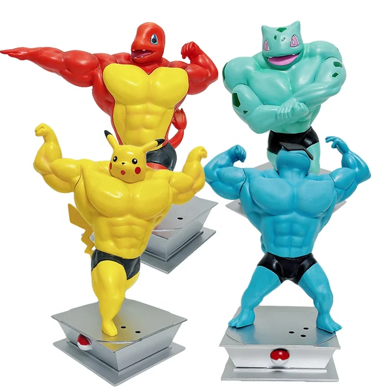 Fitness Muscle Pikachu Charmander Squirtle Pokemons Anime Action Figure ...
