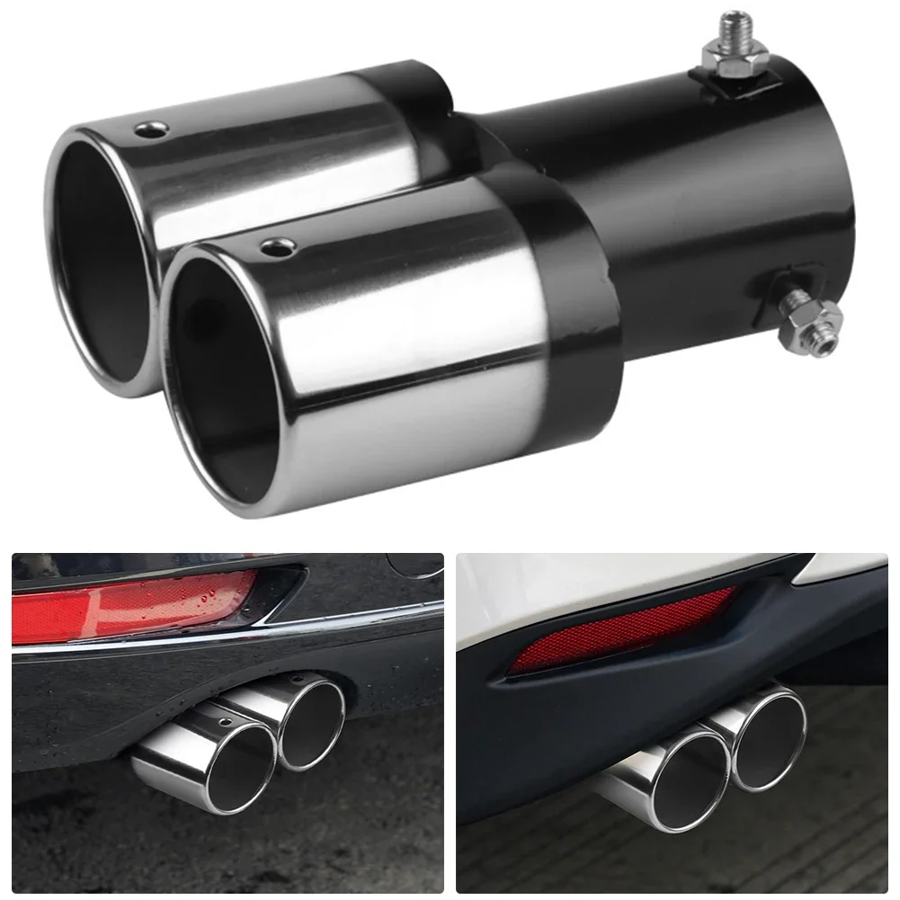 1-2pc-Dual-Outlet-Car-Exhaust-Tip-Stainless-Auto-Muffler-Silencer ...
