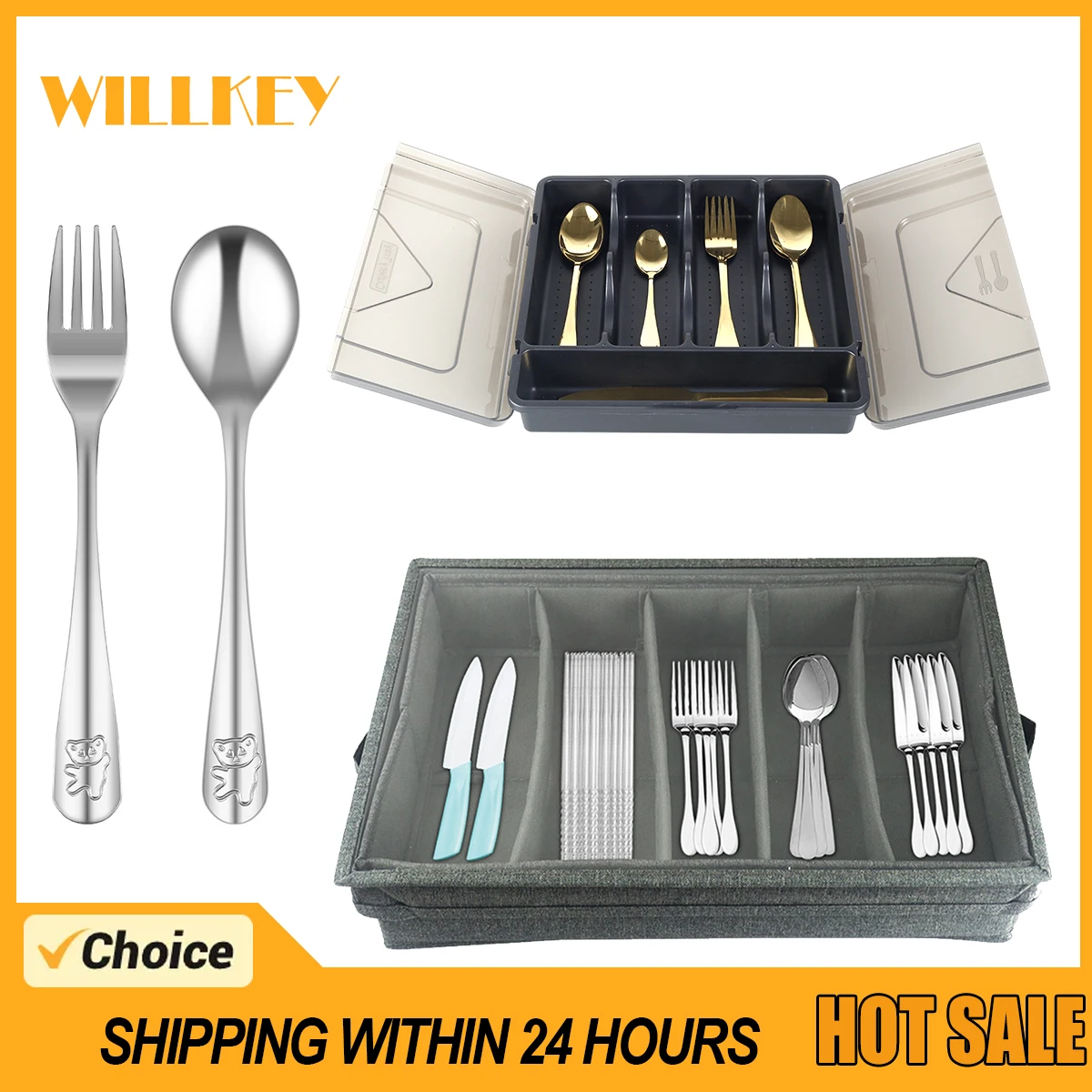 Picnic Flatware Storage Case Lid 5 Compartment Silverware Storage Box ...