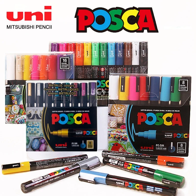Uni-Poscas-Acrylic-Full-Set-Marker-Pens-Permanent-Paint-Pen-PC-1M-3M-5M ...