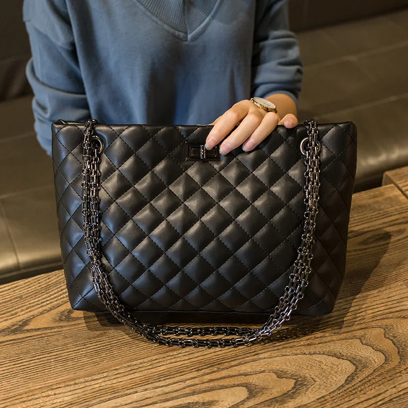Luxury-Tote-Bags-for-Women-Fashion-Black-Rhombic-Chain-Shoulder-Bag ...