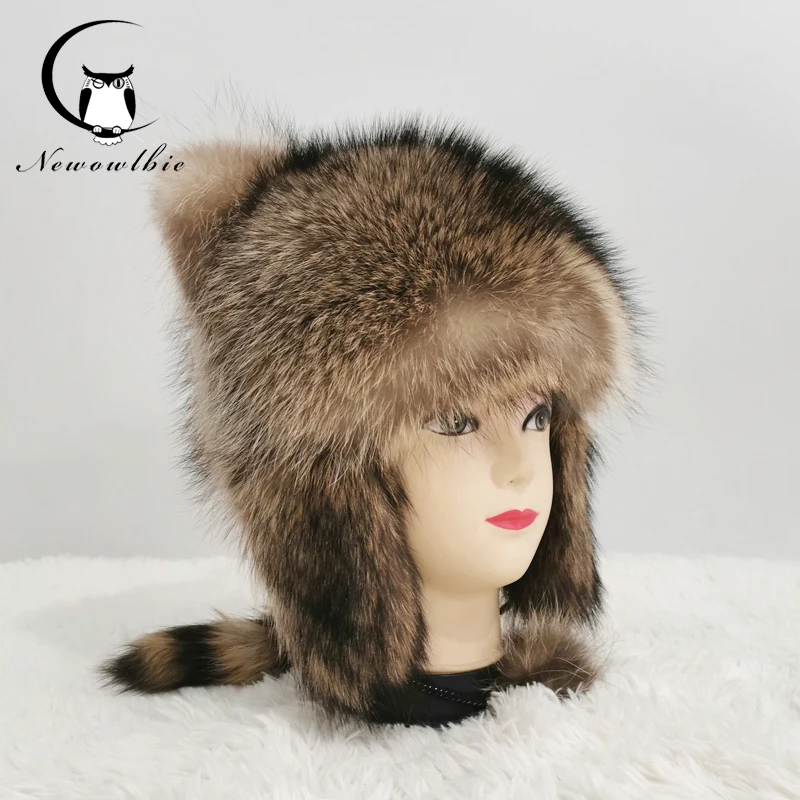 Women-Natural-Raccoon-Fur-Caps-Ushanka-Hats-for-Winter-Thick-Warm-Ears ...