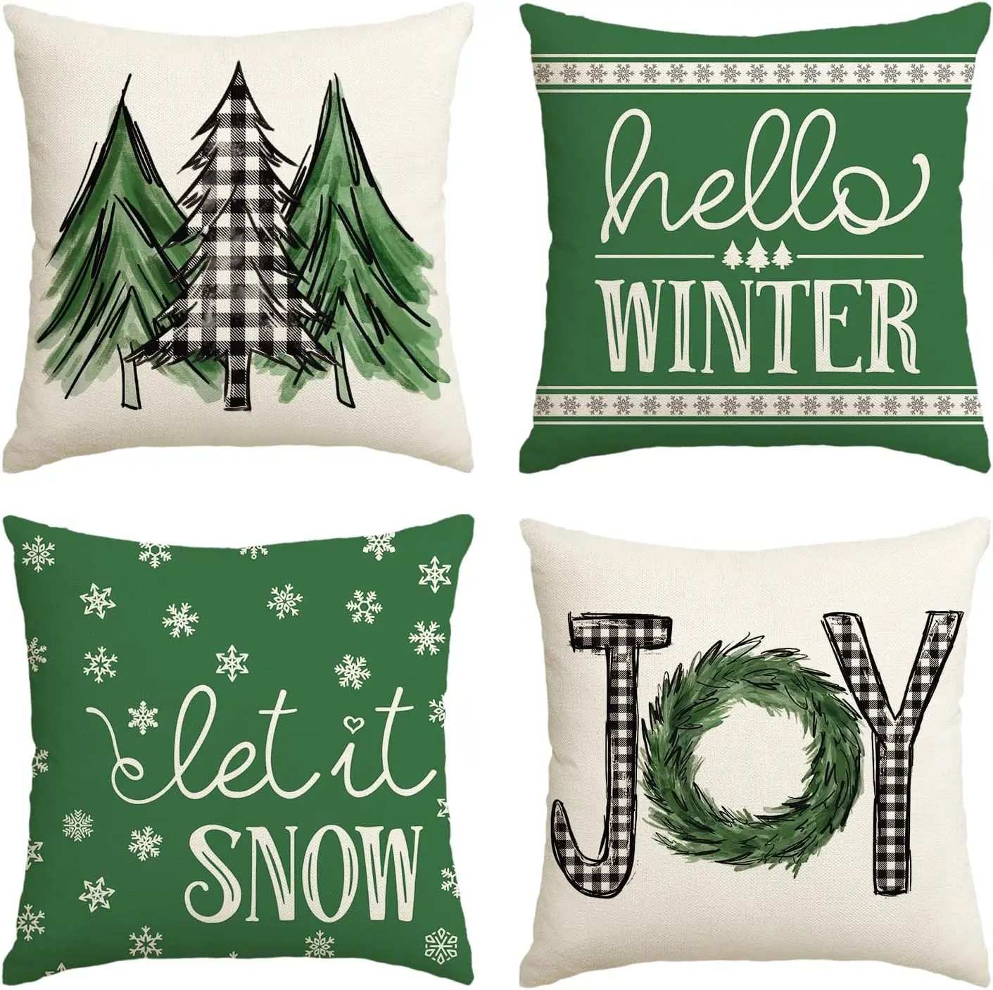 Merry-Christmas-Trees-Mottos-Green-Throw-Pillow-Covers-Hello-Winter-Let ...
