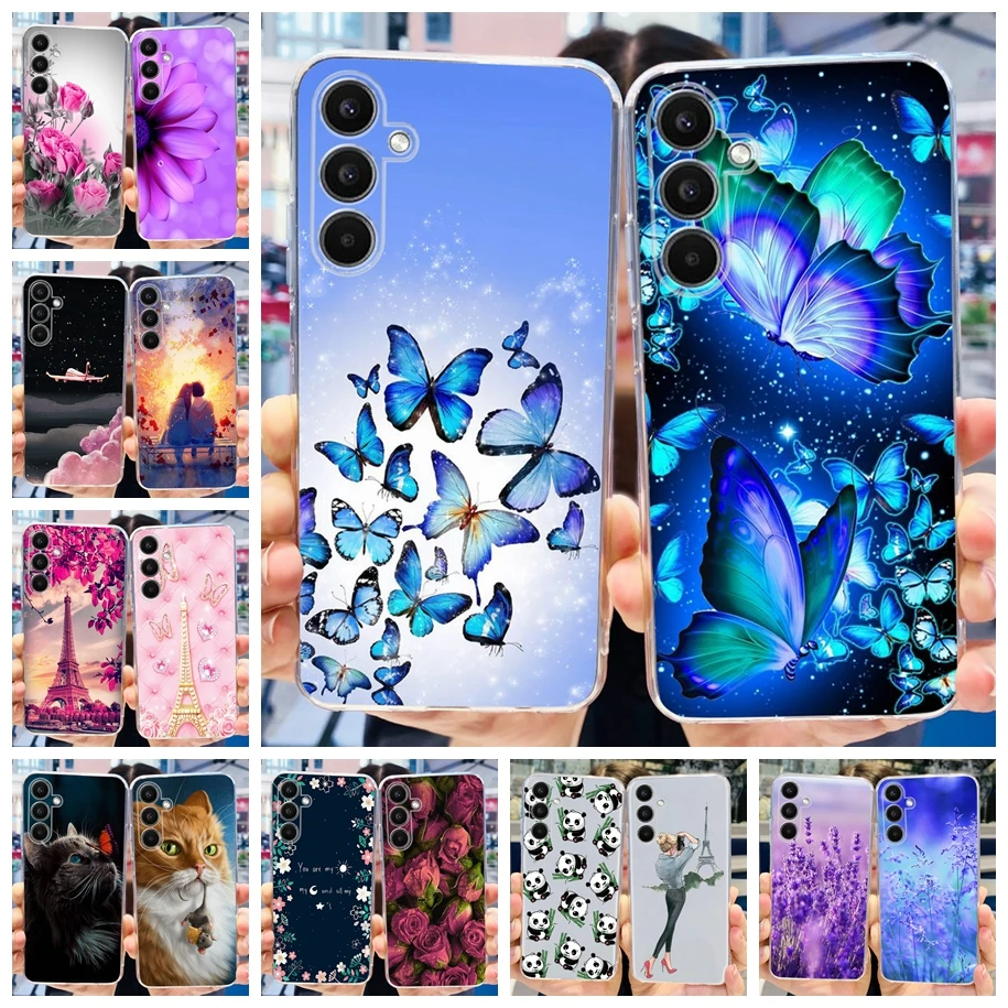 For Samsung Galaxy A24 4G Case Fashion Blue Butterfly Clear TPU Bumper ...