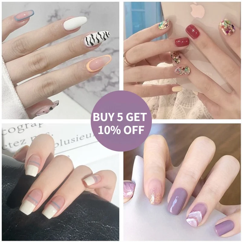 Full-Cover-Nail-Tips-Fake-Art-Press-on-Nails-with-Glue-Designs-Set ...