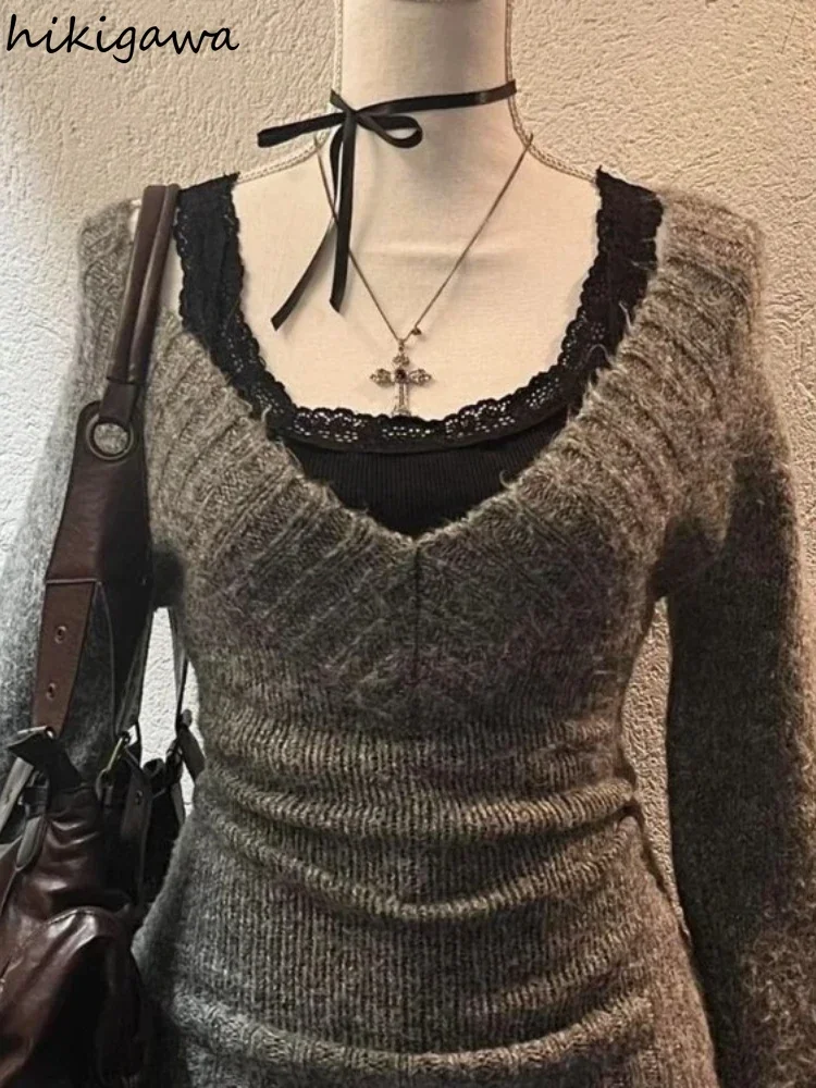 Pul-veres-para-mulheres-outono-inverno-roupas-sueter-mujer-com-decote ...