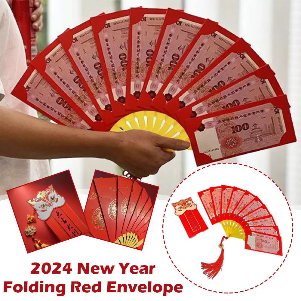 2024 Year of the Dragon New Year Fan Shape Red Envelopes Folding Red ...