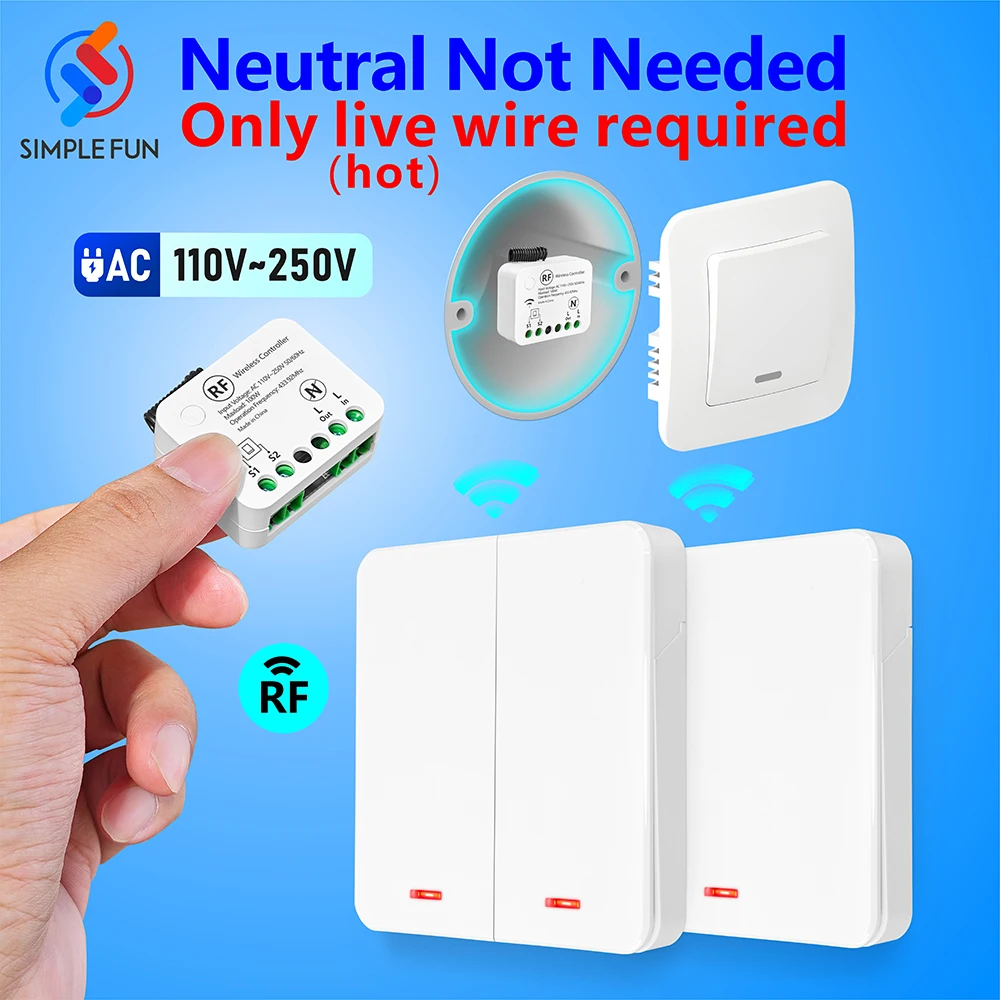 Interruttore Luce Wireless RF433MHZ Mini Telecomando, Nessun Cavo ...