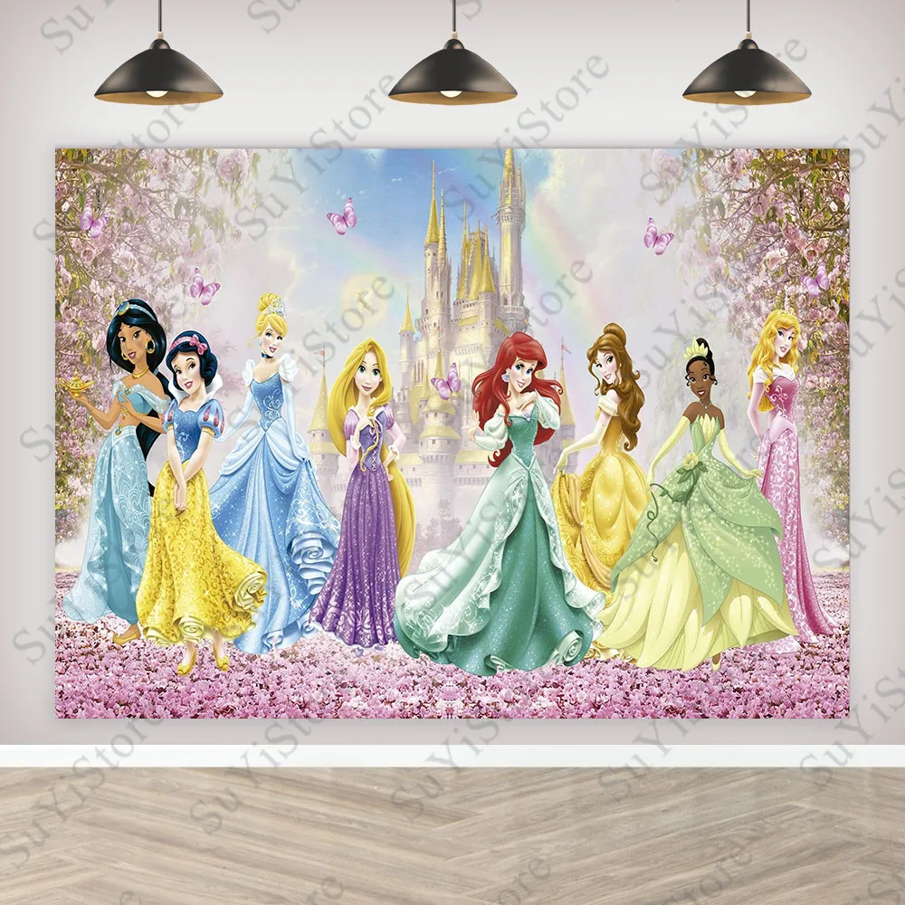 Pink Princess Photography Backdrop Cinderella Snow White Belle Girls ...