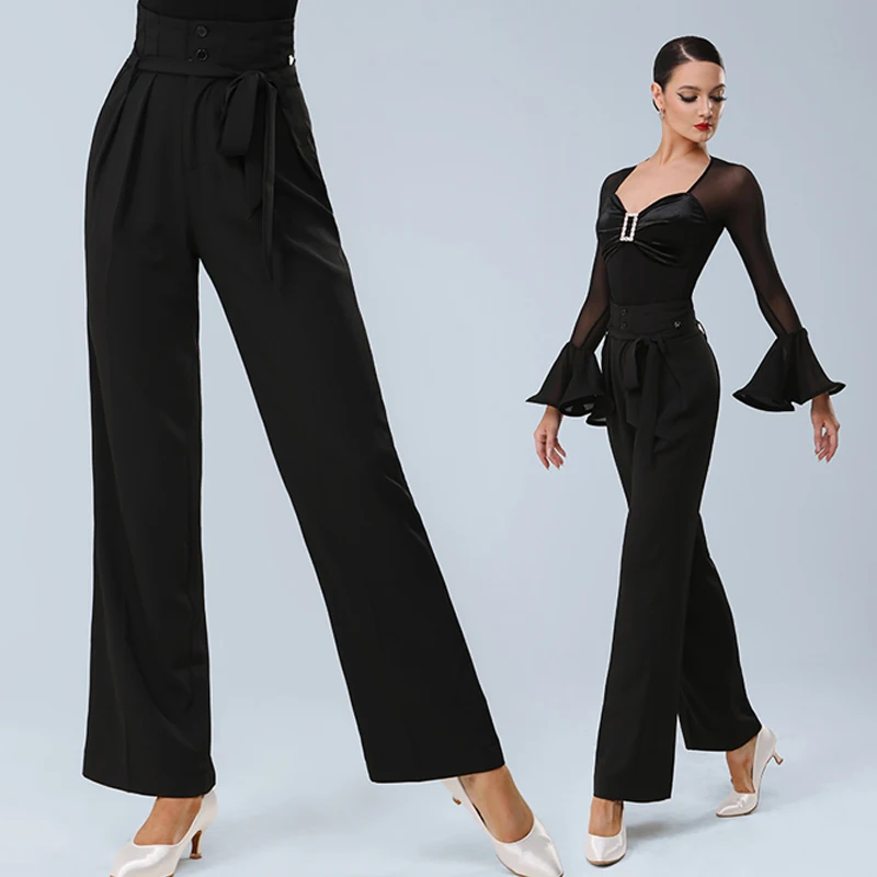 Women-S-National-Standard-Ballroom-Dance-Trousers-Black-High-Waist ...