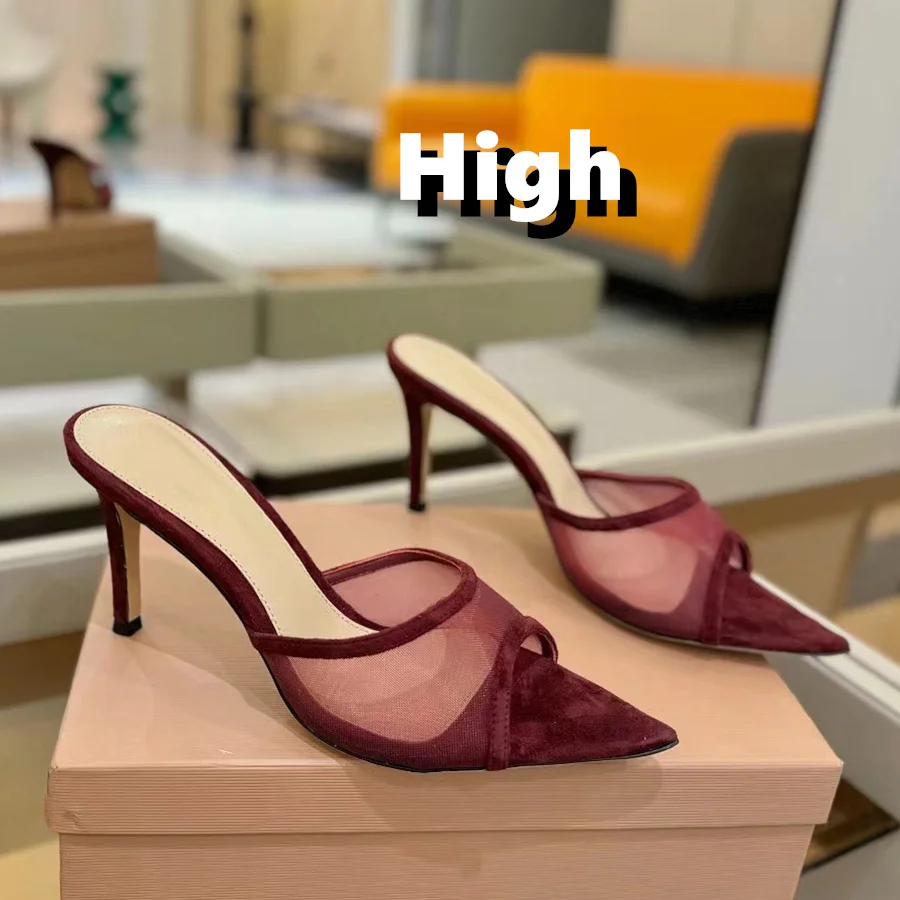 pointed tip Thin High Heel Narrow Band Sandals Women Mesh Real Leather ...