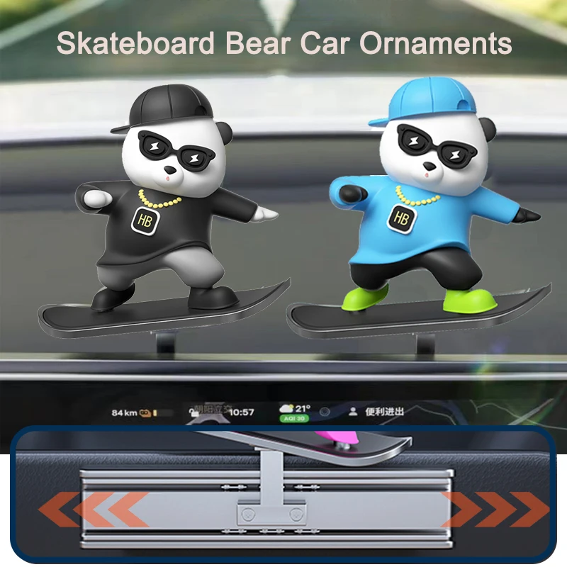Car-Media-Screen-Decoration-Skateboard-Bear-Cartoon-Car-Ornaments ...