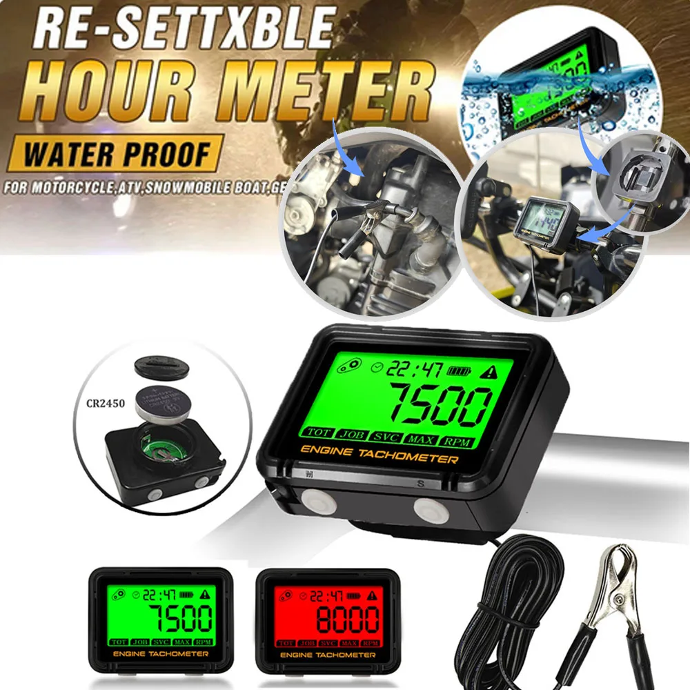Alligator-Clip-Induction-Tachometer-with-Clock-Gauge-Engine-Hour-Meter ...