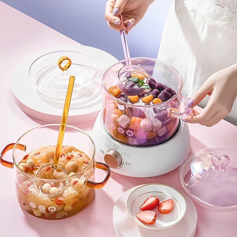 Marmite à soupe binaurale en verre rose, marmite transparente, marmites ...