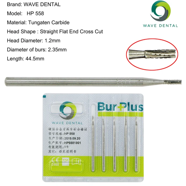 WAVE Dentistry Drill Dental Tungsten Carbide Straight Fissure Slow Burs ...