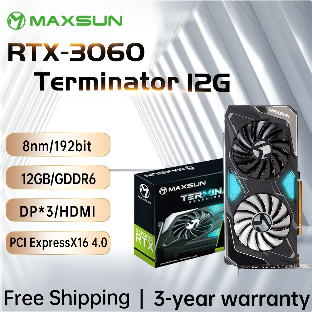 Maxsun placas gráficas novo completo rtx 3060 terminator 12GB 8GB gddr6 ...