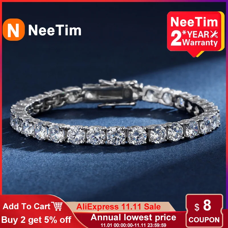 Neetim 4mm Moissanite Tennis Bracelets 925 Sterling Silver D Vvs1 Lab Diamond With Gra ...