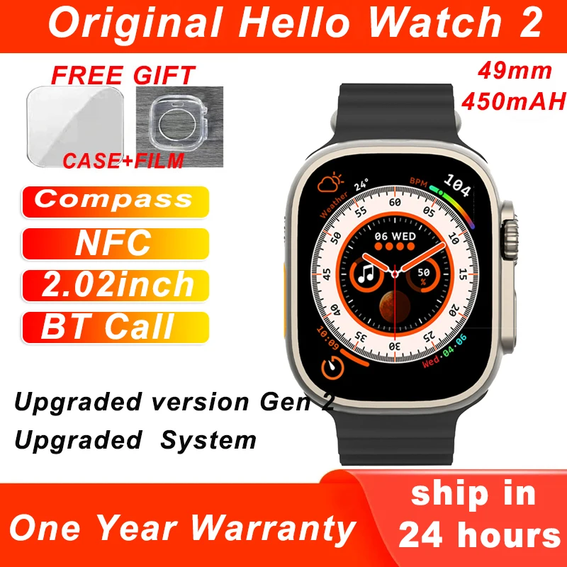 Hello Watch 2 남성용 스마트 워치 시리즈 8, 2.02 인치 NFC 블루투스 통화, 1GB 49mm 1:1 합금 ...