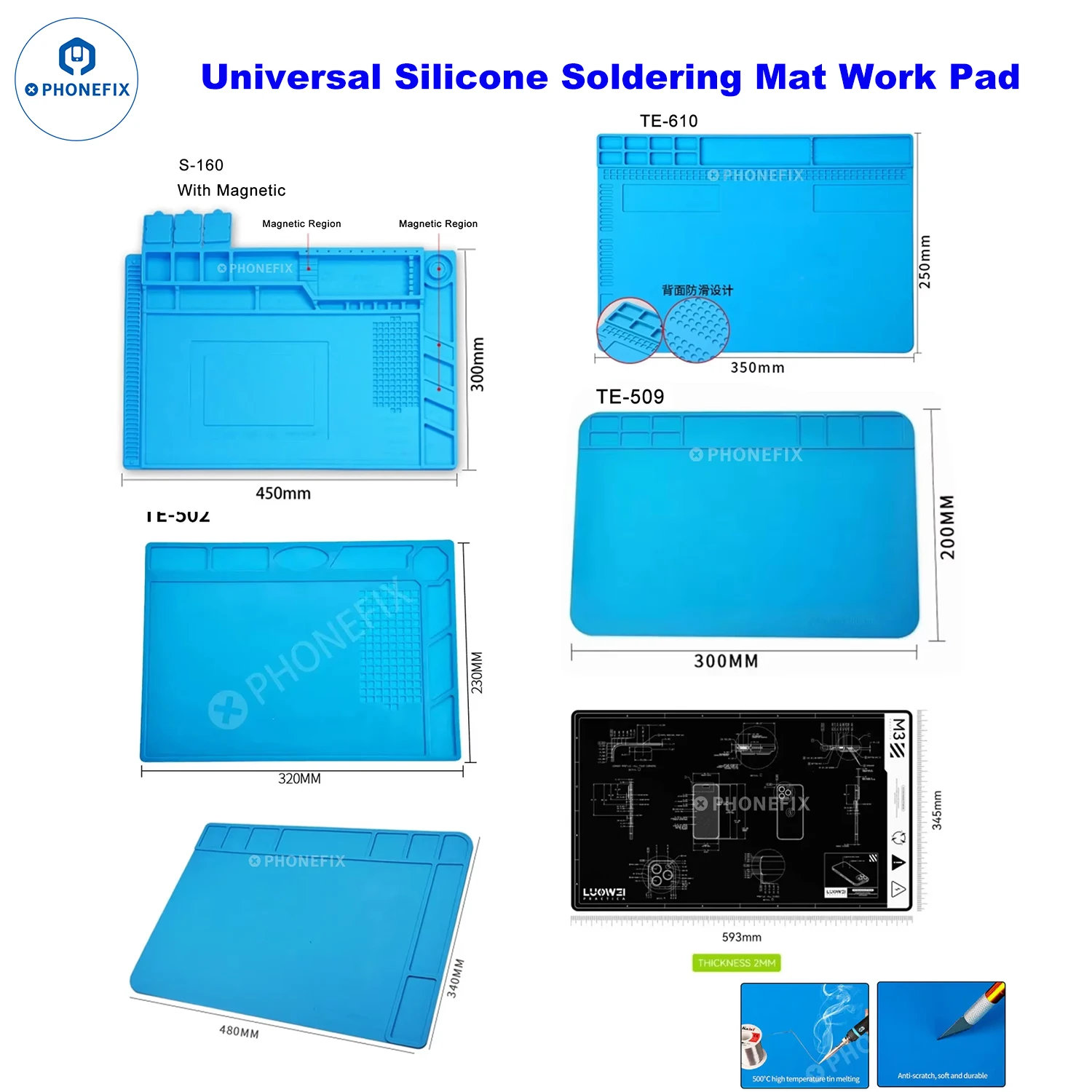 S-160-TE-509-Universal-Silicone-Mat-Desktop-Work-Pad-ESD-Magnetic ...