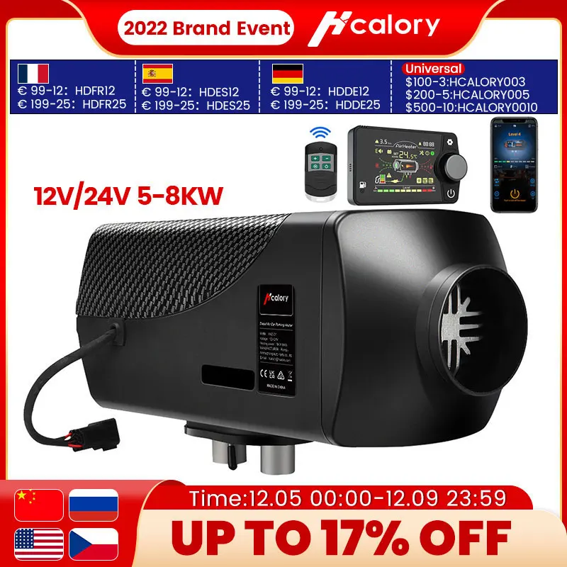 New Hcalory 12v&24v 5-8 Kw Car Parking Diesel Air Heater 10l Tank Lcd ...