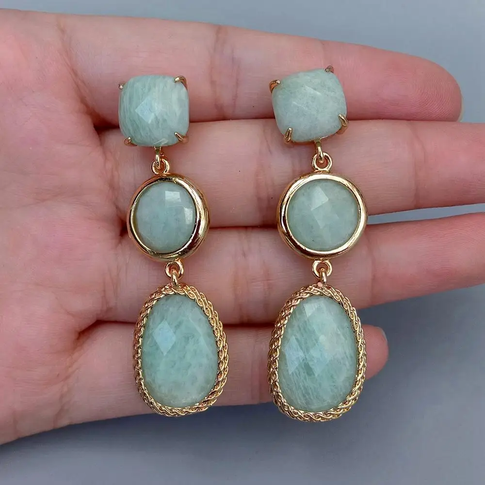 yygem-Natural-Green-Amazonite-faceted-coin-square-oval-Drop-Women-Dangle-Earrings-Stud-Earring ...