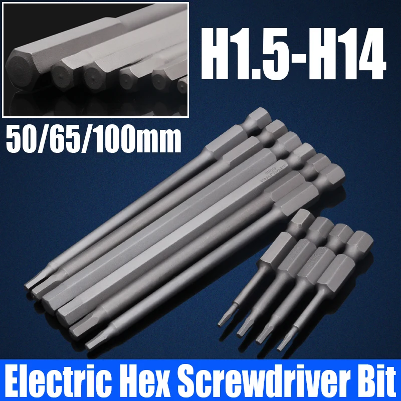 1PCS-H1-5-H14-Hex-Head-Allen-Wrench-Drill-Bit-50-65-100mm-Electric-Hex ...