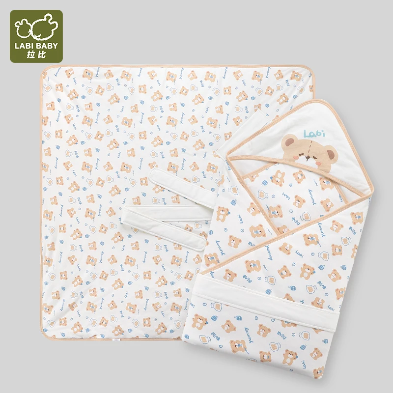 LABI-BABY-Pure-Cotton-Newborn-Swaddle-Blanket-with-Hat-Infant-Swaddle ...