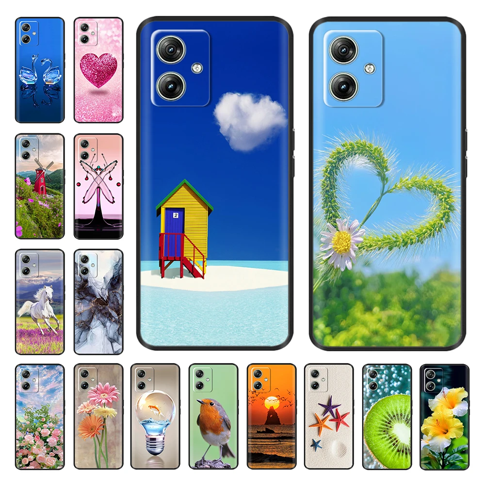 For-Moto-G54-5G-Cases-Flower-Cat-Soft-Silicone-Case-Coque-Back-Cover ...