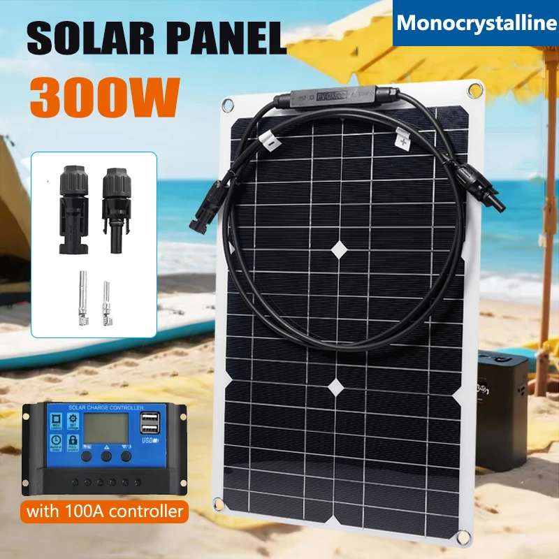 300W Solar Panel Kit 18V Monocrystalline Silicon Solar Cell With 100A ...