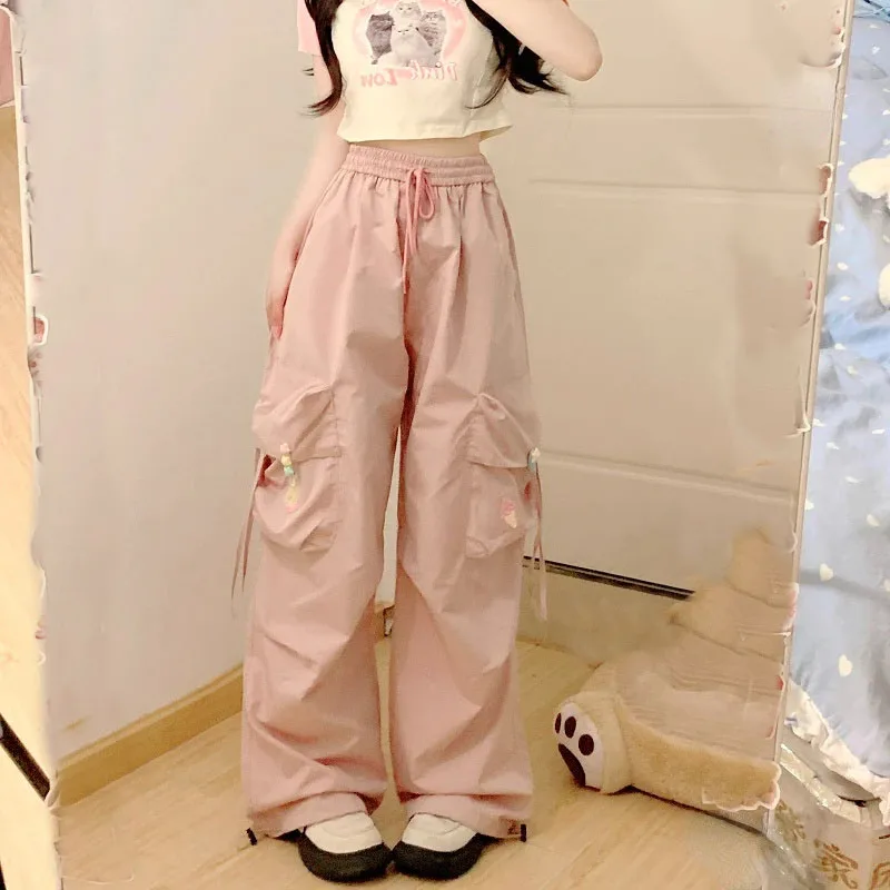 Korean-Style-Cute-Wide-Leg-Trousers-Pink-Blue-Japanese-Kawaii-Casual ...