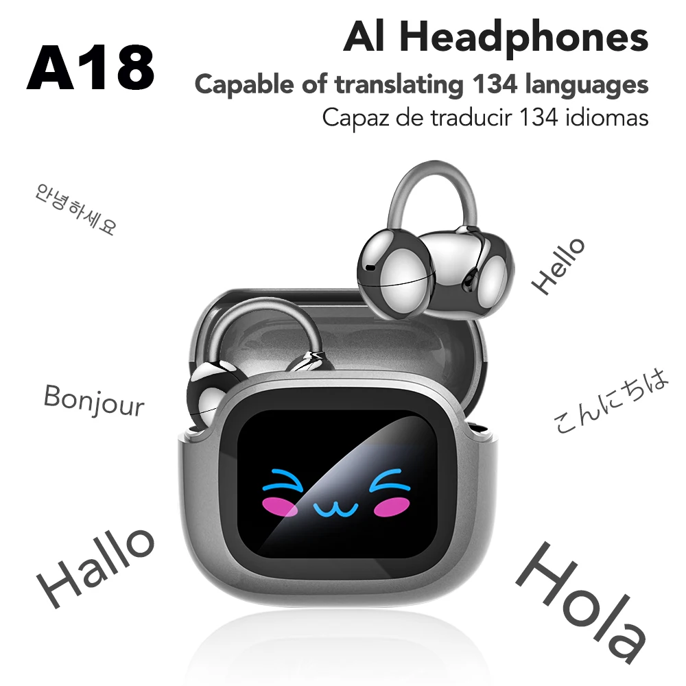 AI Translator Earbuds A18 Bluetooth V6.0 Earphones LCD Touch Screen OWS ...