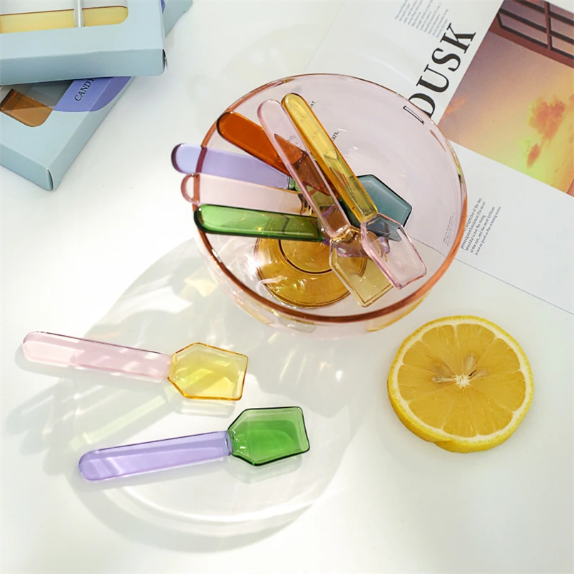 Creative Color Dessert Glass Small Spoon High Temperature Cute Oatmeal ...