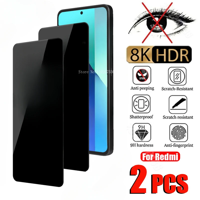 2PCS Privacy Glass For Redmi Note 13 12 11 10 9 8 7 Pro 5G Anti-spy ...