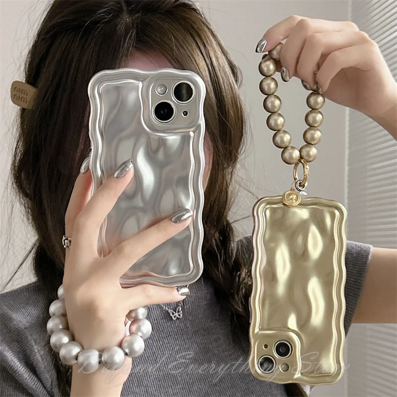 Luxury Matte Plating Bead Chain 3D Meteorite Texture Phone Case For ...