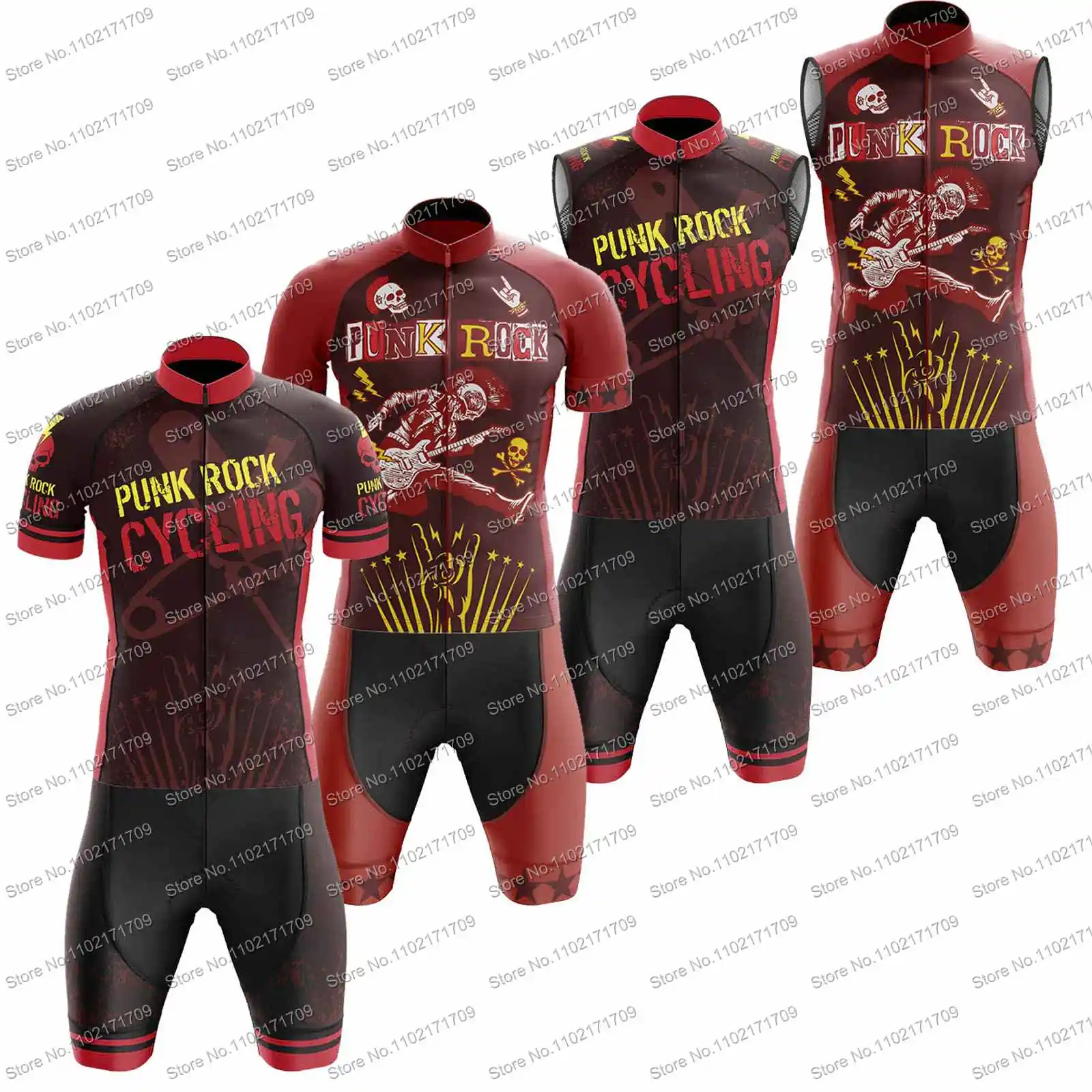 Funny Punk Rock Cycling Jersey Set Short Sleeve Red Skull Cycling ...