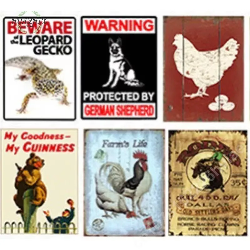 Animal-Metal-Signs-Warning-Cartoon-Rooster-Tiger-Dog-for-Zoo-Bar-Farm ...