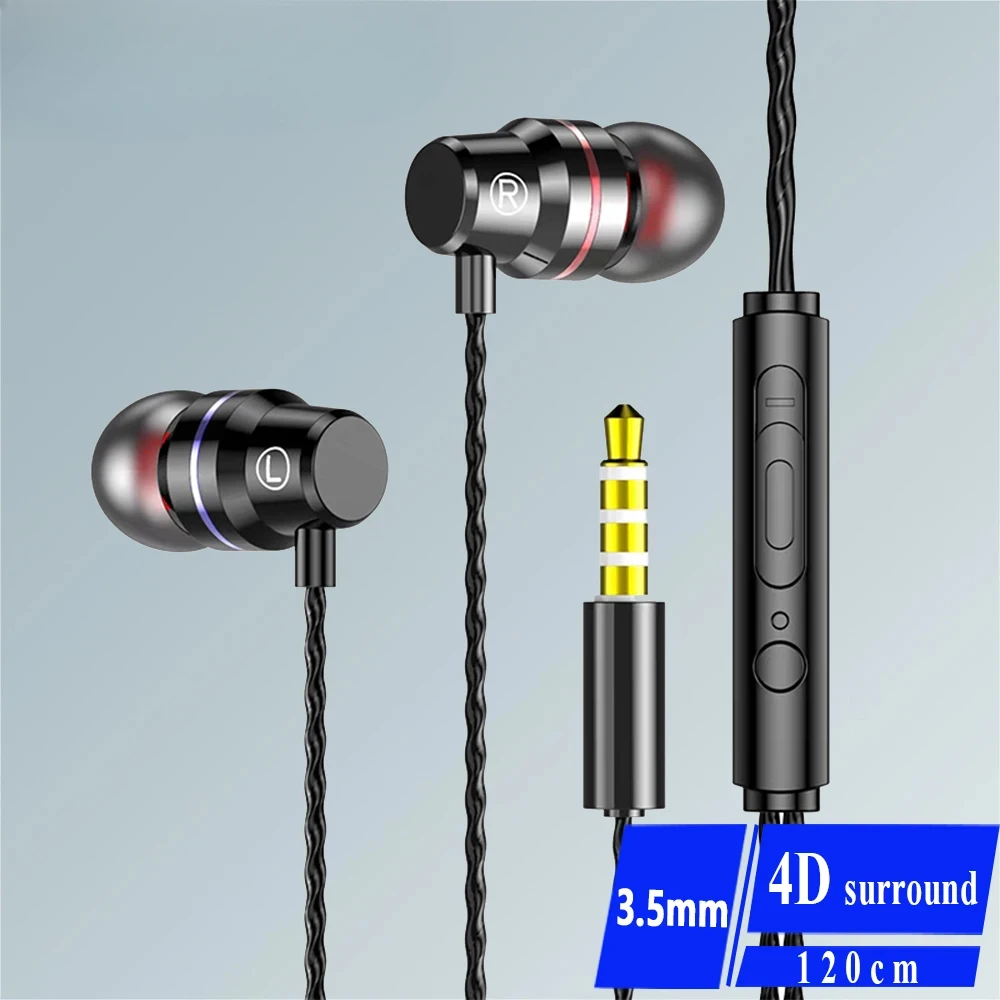 Wired Headphones 3.5mm Sport Earbuds Phone Headset 4D Stereo Headset ...