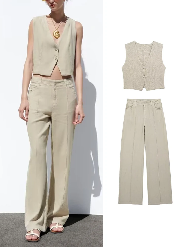 Conjunto de dos piezas de lino para mujer, conjunto de dos piezas ...