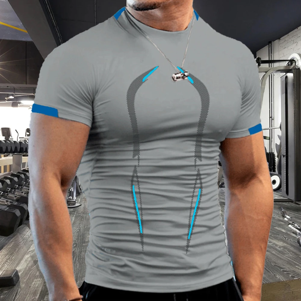 Men's Gym Bodybuilding Sports T-shirt Quick Dry Running Shirt Long ...