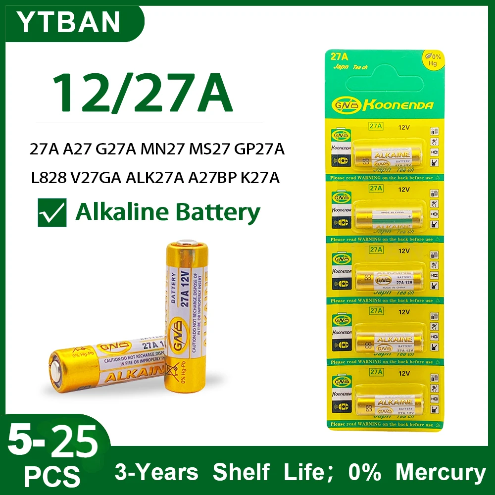 5-25pcs-12V-27A-L828-Alkaline-Battery-G27A-MN27-MS27-GP27A-A27-V27GA ...