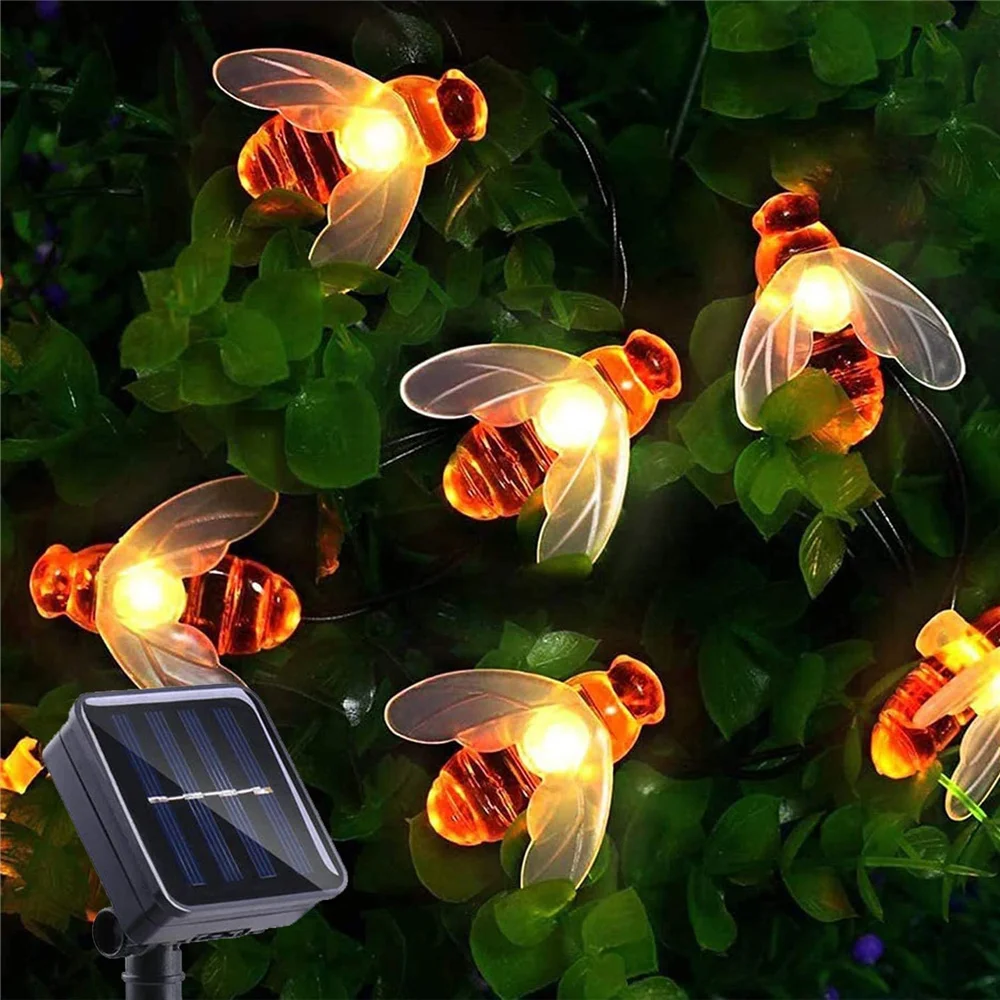 Solar String Light 20 LED Cute Bee Outdoor Light Wedding Home Garden ...