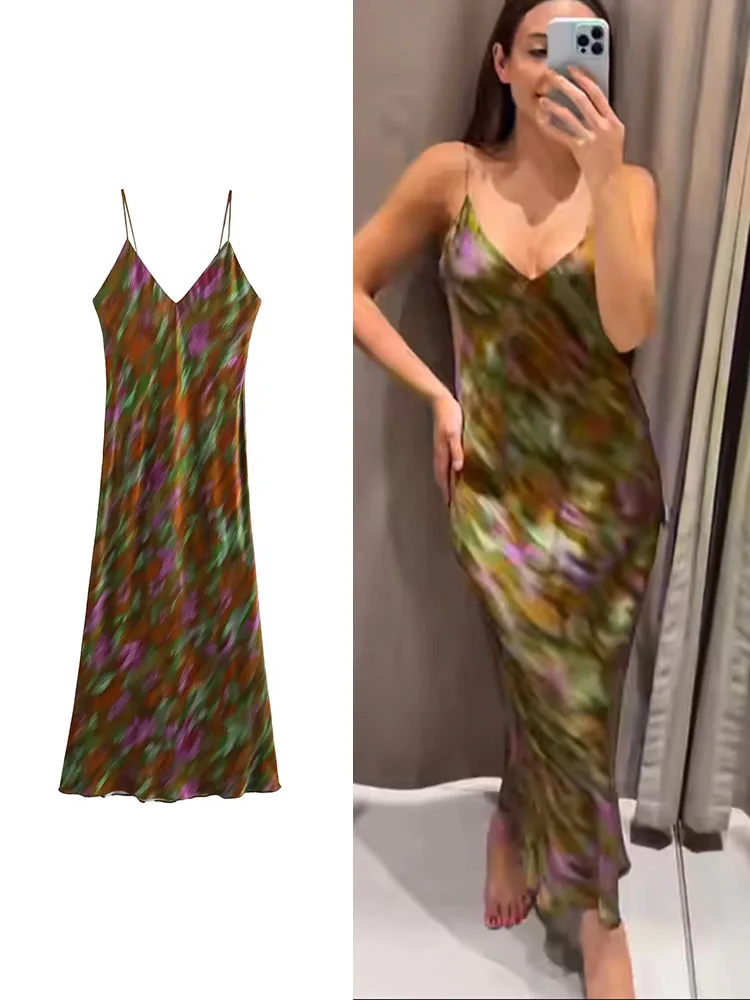 TRAF-Summer-Women-Printed-Strap-Dresses-New-Fashion-Female-Sleeveless-V ...