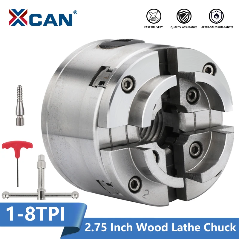 XCAN Wood Lathe Chuck 2.75 inch 1-8TPI Scroll Chuck 4-Jaws Self ...