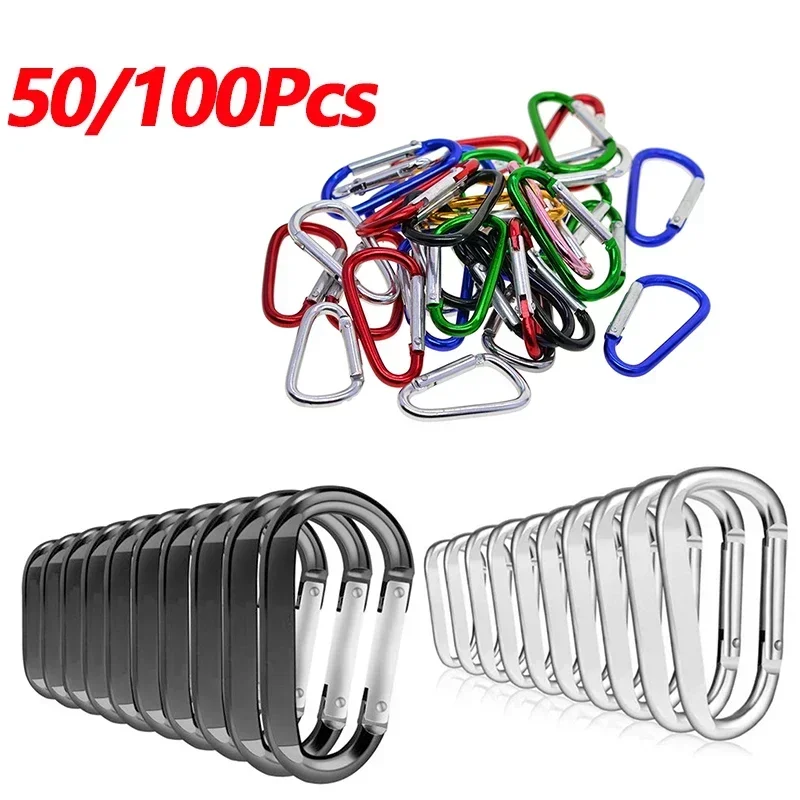 50-100-Pcs-Silver-Black-Aluminum-Carabiner-Spring-Belt-Clip-Key-Chain ...