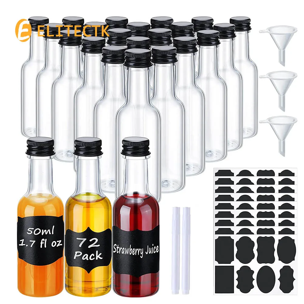 72PCS-Mini-Liquor-Bottles-Reusable-Plastic-Empty-Spirit-Bottle-Liquid ...