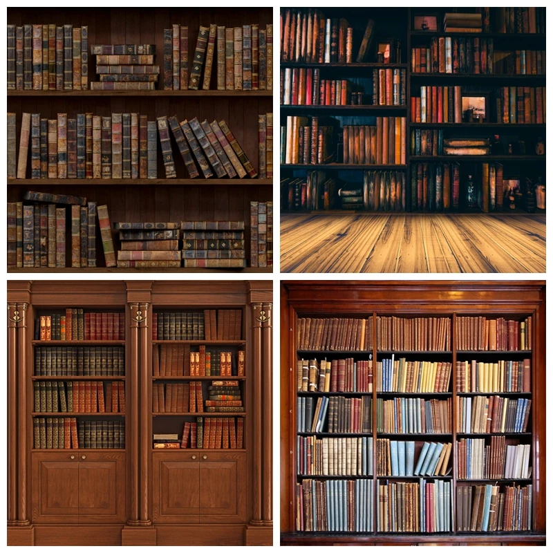 Laeacco-Old-Wood-Bookshelf-Book-For-Library-Study-Child-Portrait-Photo ...