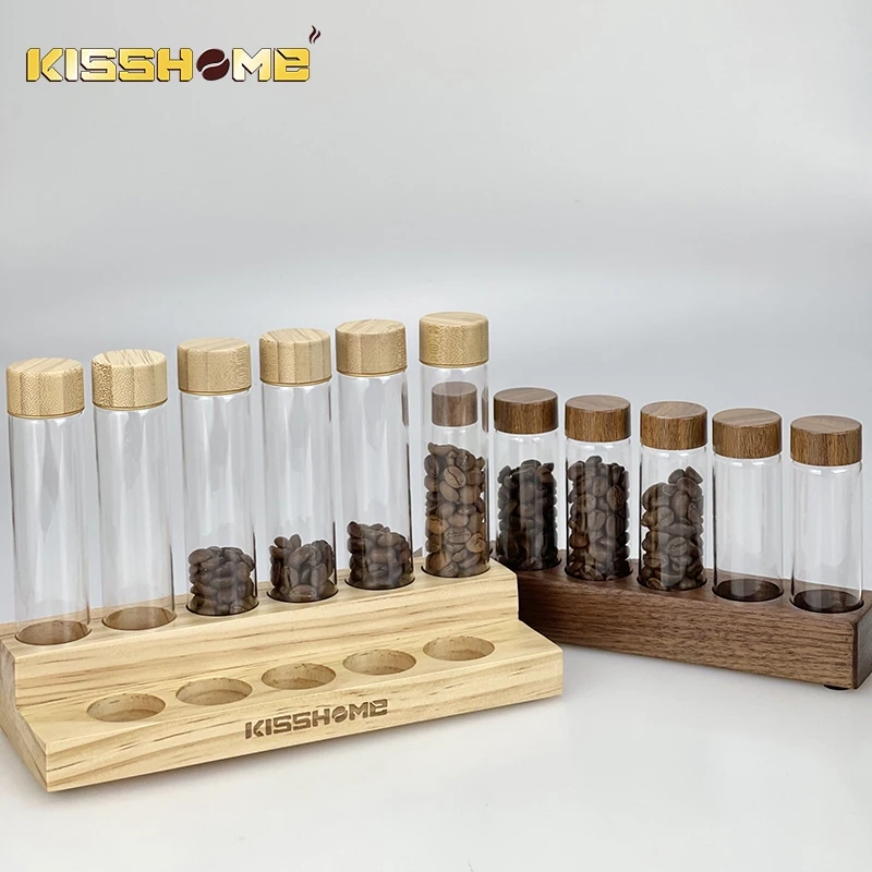 Coffee-Beans-Storage-Container-Display-Rack-Walnut-Tea-Tube-Bottle ...