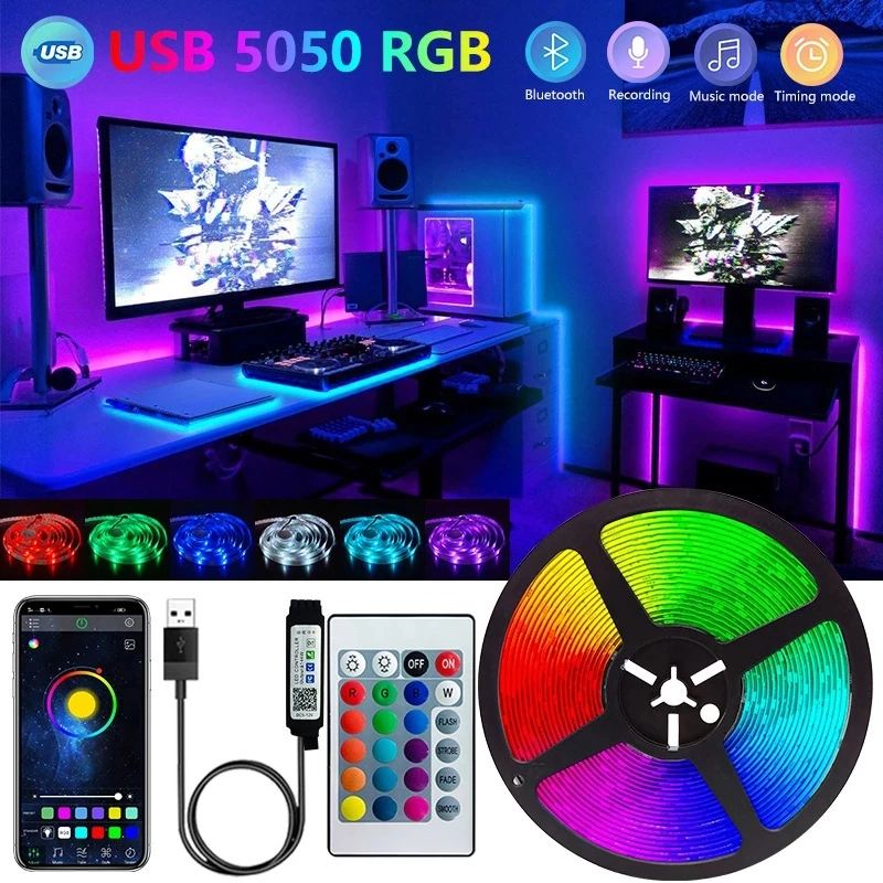 RGB LED Strip Light Backlight for TV 5050 Bluetooth 5V USB Led Tape ...