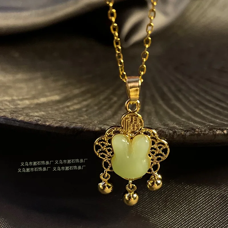 Chinese-Zodiac-Imitation-Hetian-Jade-Rabbit-Safety-Lock-Necklace ...