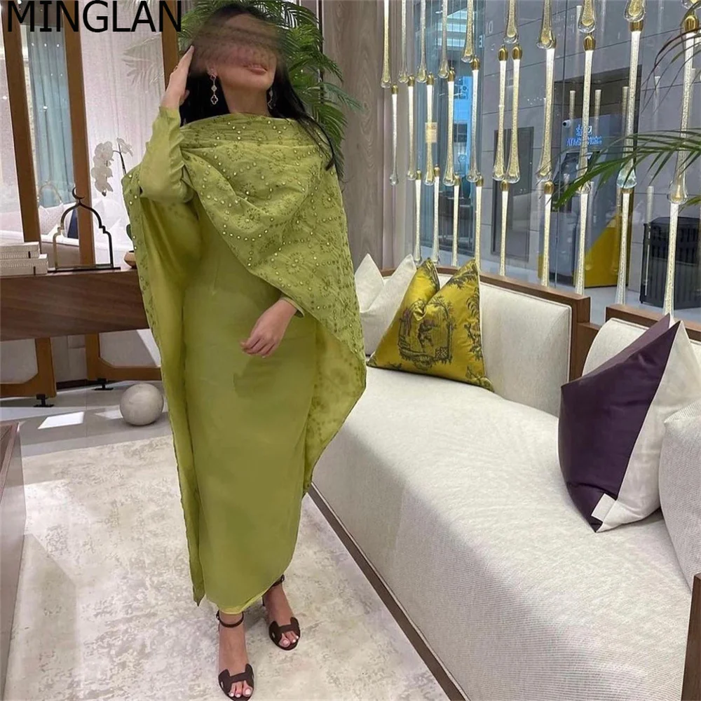 MINGLAN Elegante Alta Pescoço Manga Cheia De Cristal Sereia Longo ...